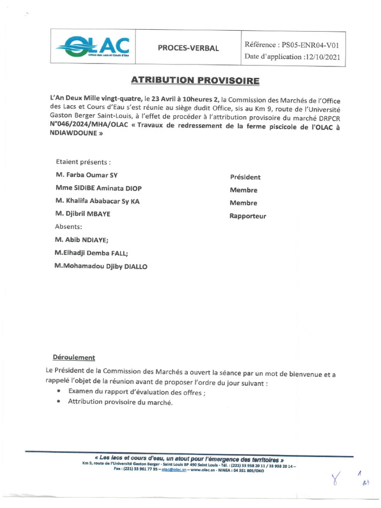 PV Attribution Provisoire | PDF