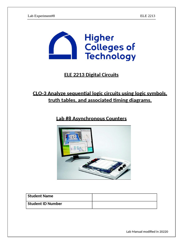 ELE 2213 Digital Circuits - Lab 8 - Asynchronous Counters - Version 202230 | PDF | Computer ...