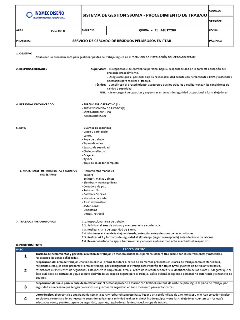 PT161 - Qroma - Servicio de Instalacion de Cercado de Ptar | PDF