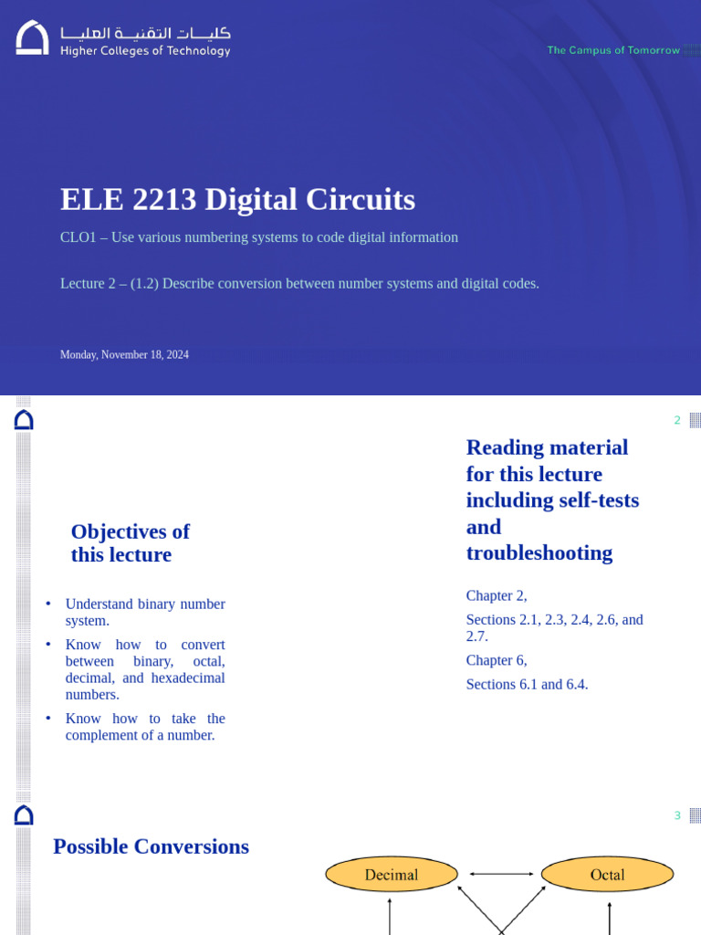ELE 2213 Digital Circuits - CLO1 - Lecture 2 Version 202230 | PDF | Binary Coded Decimal | Ascii