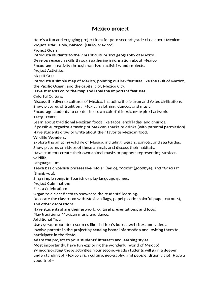 Second-Grade Mexico Project Guide | PDF