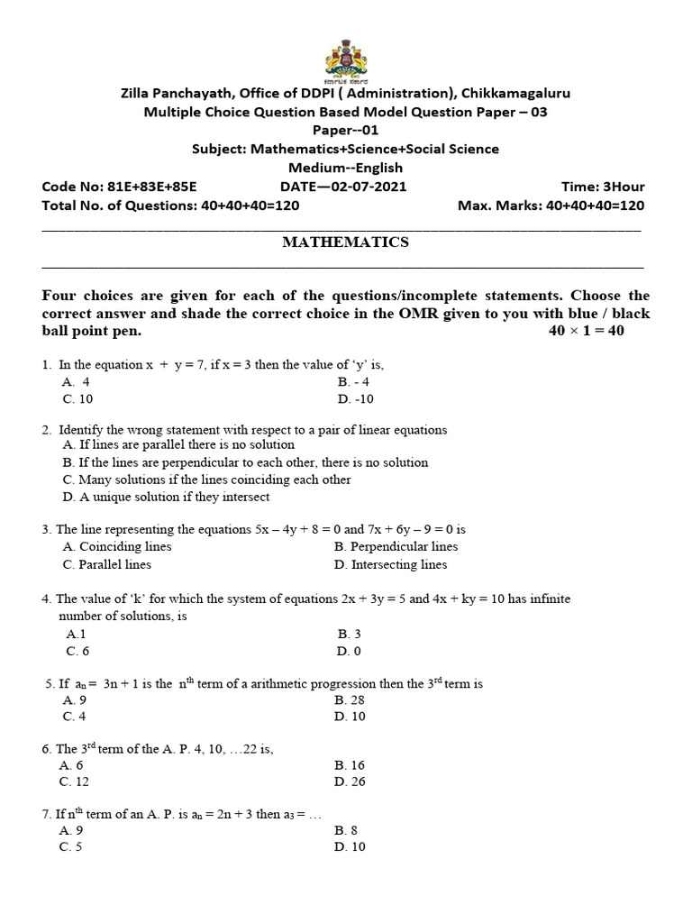 Maths Model Paper 3-Merged | PDF | Acid | Oxide