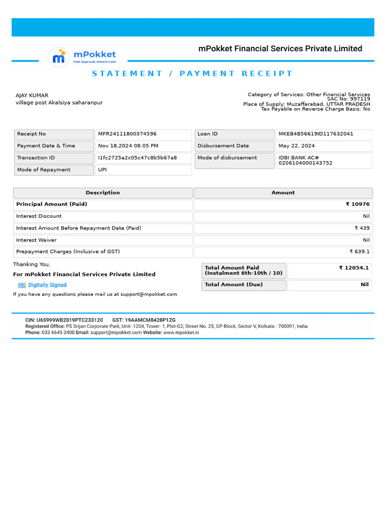 Installment Receipt MKEB4B56619ID117632041 6th-10th | PDF