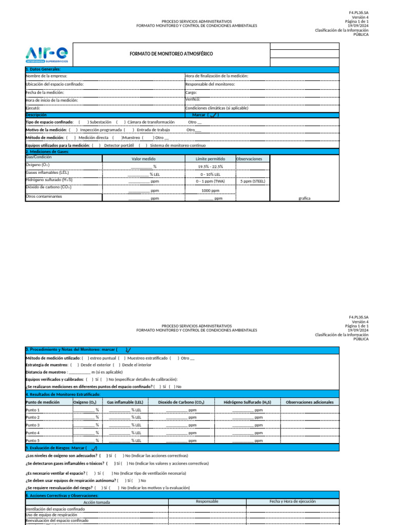 F4.pl36.sa Formato Monitoreo y Control de Condiciones Ambientales v4 | PDF | Dióxido de carbono ...