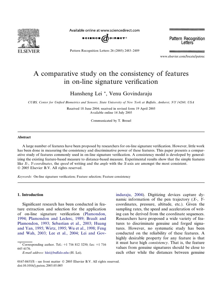 A Comparative Study On The Consistency of Features in On-Line Signature Verification | PDF ...