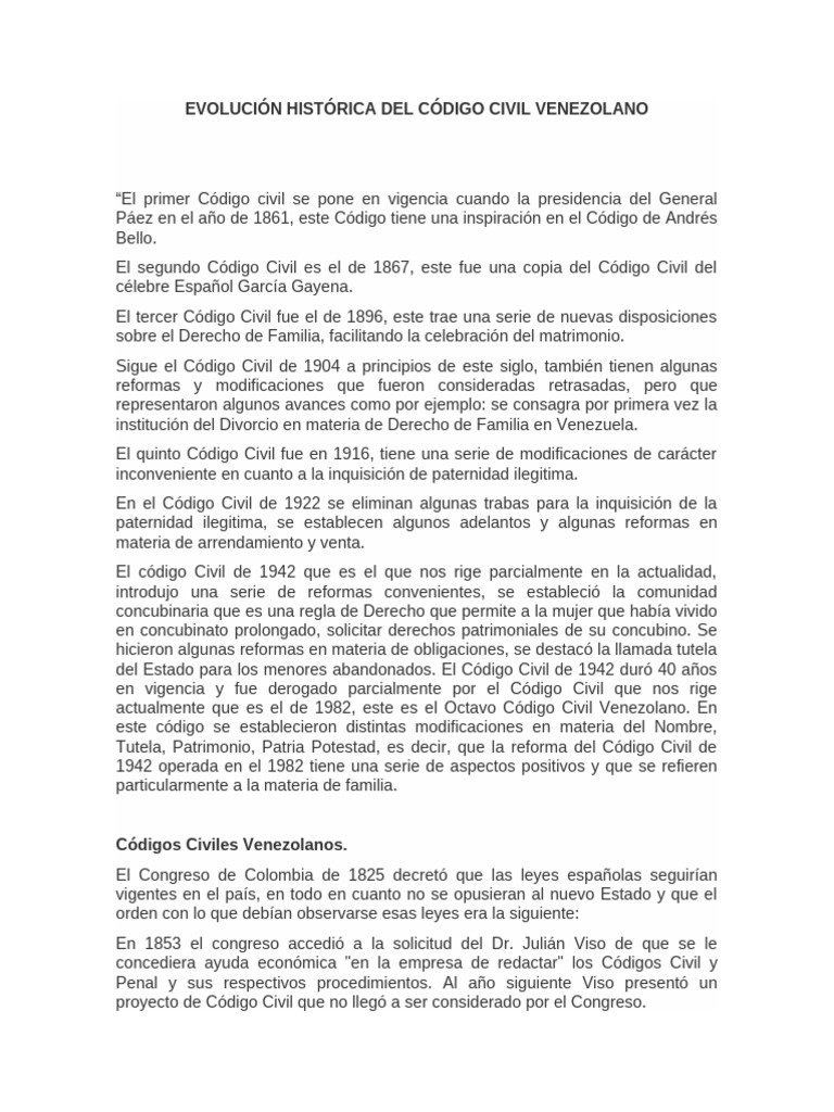 Historia del Código Civil Venezolano | PDF | Caso de ley | Fuentes del ...