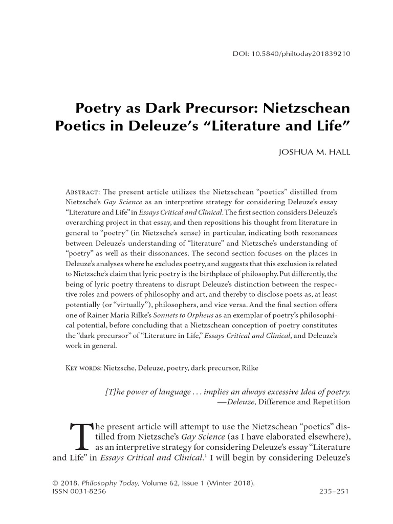 Deleuze Poetry Nietzsche | PDF | Gilles Deleuze | Friedrich Nietzsche