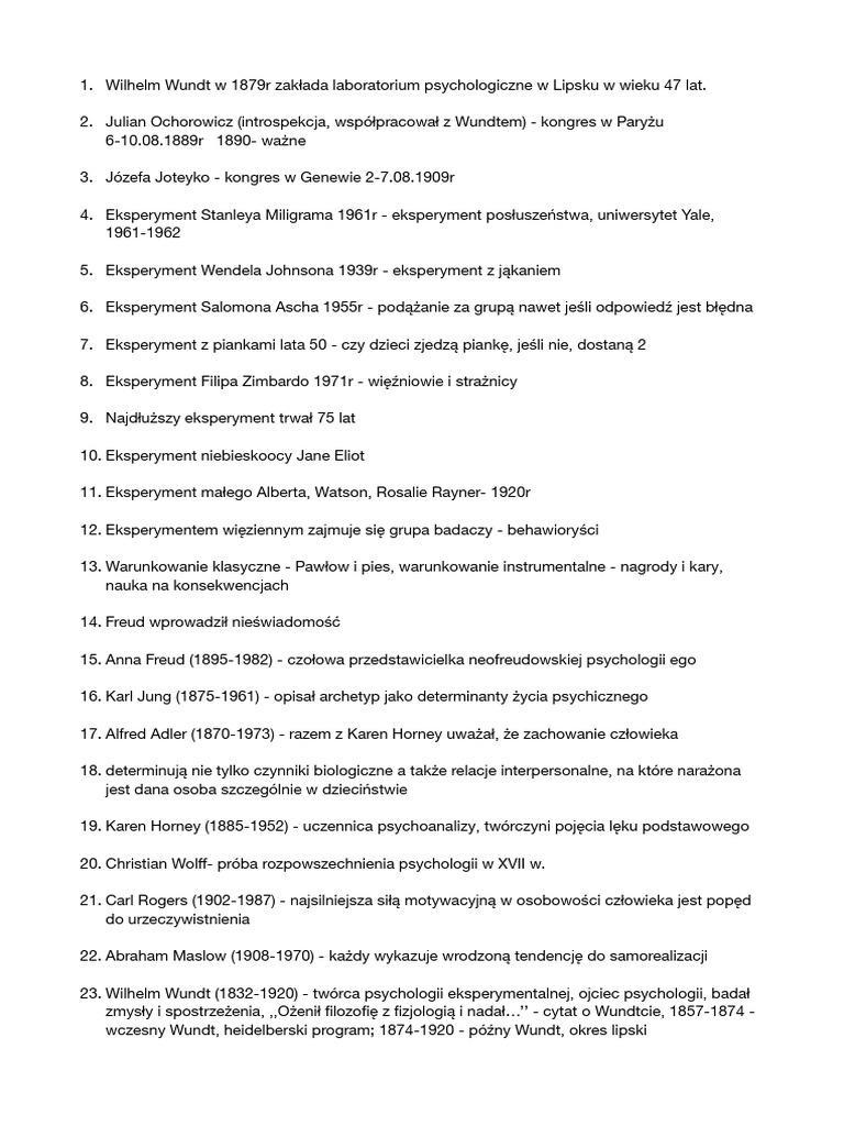 Egzamin Historia Myśli Psychologicznej | PDF