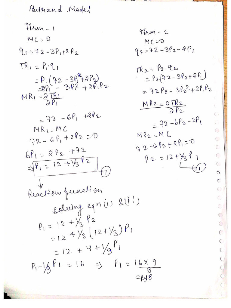Bertrand Model Calculation | PDF