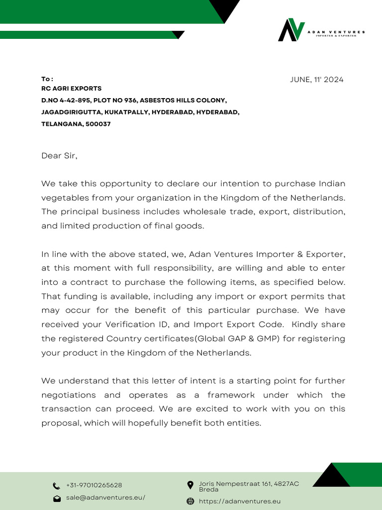 Letter of Intent | PDF