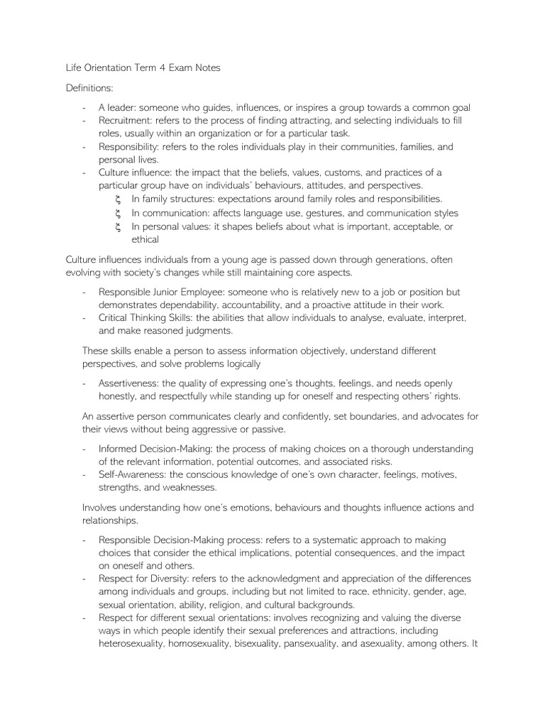 Grade 10 Life Orientation Term 4 Notes | PDF | Sexual Orientation ...