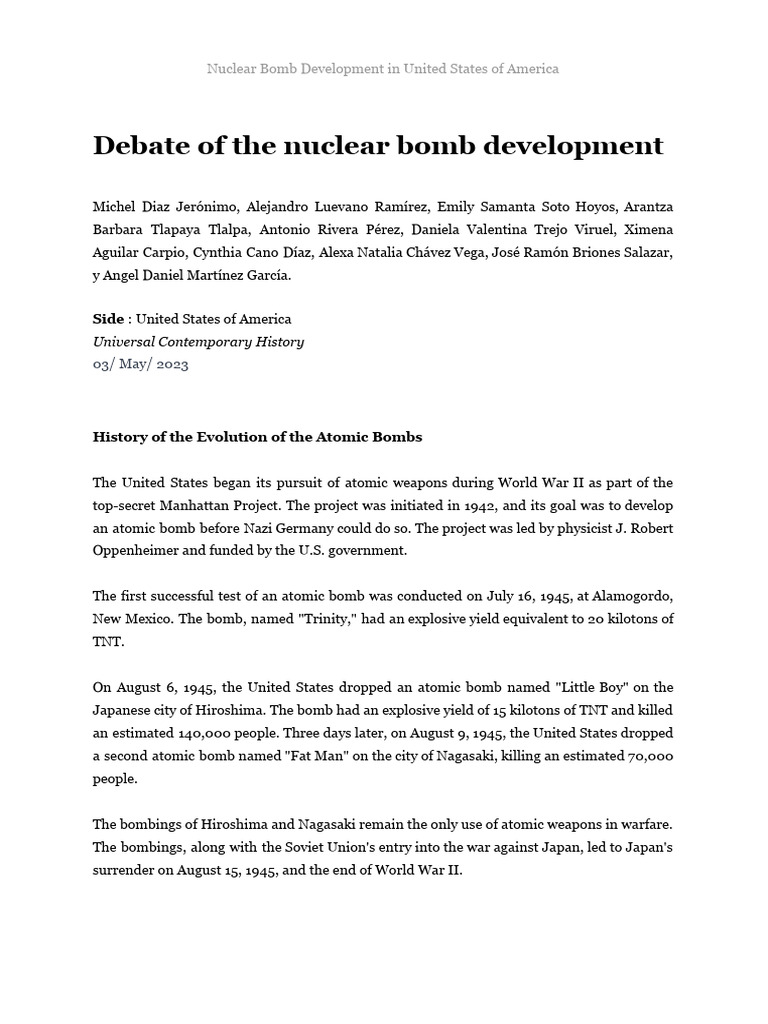 Debate of The Nuclear Bomb | PDF | Nuclear Weapons | Nuclear Fission