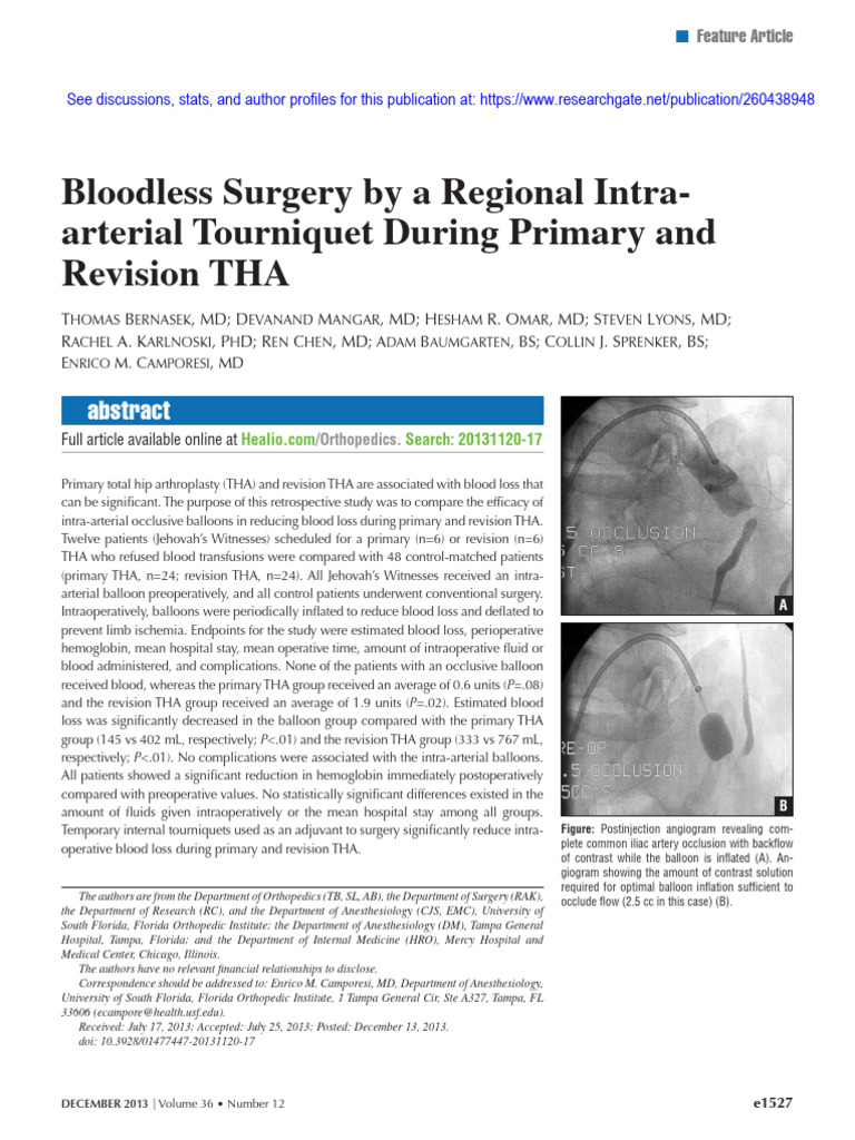 Bloodless Surgery Total Hip Arthroplasty (THA) by A Regional ...