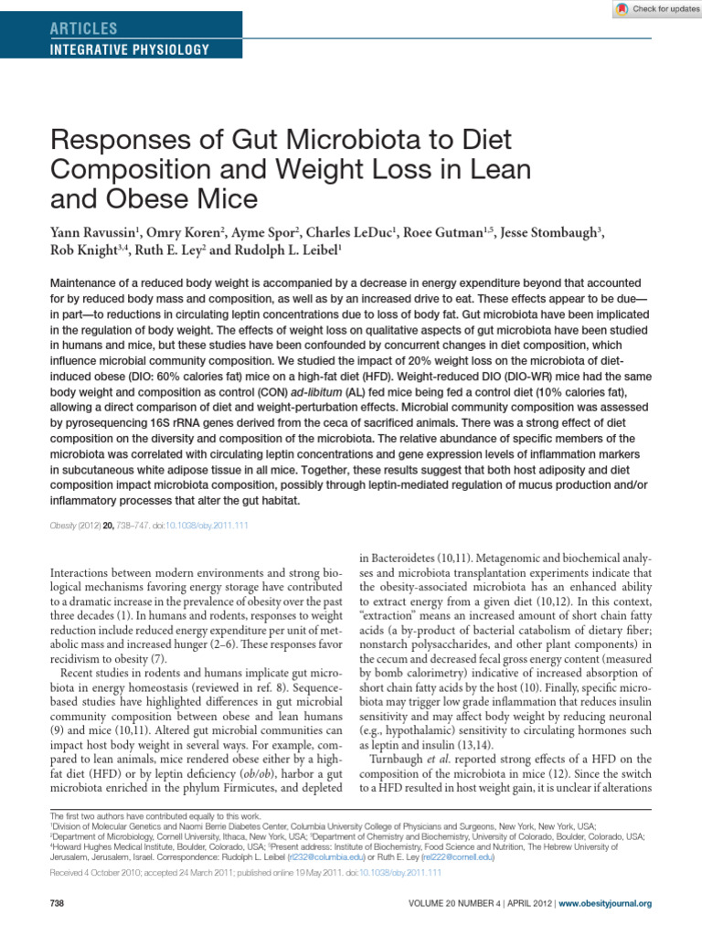Obesity - 2012 - Ravussin - Responses of Gut Microbiota To Diet ...