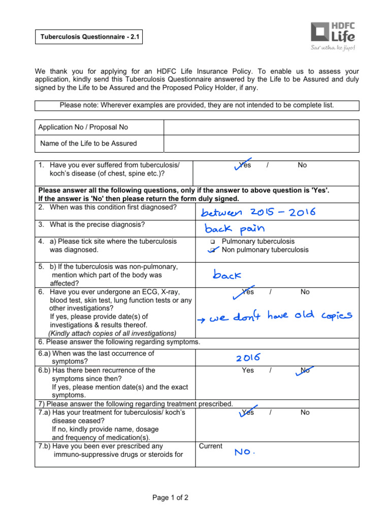 Tuberculosis Questionnaire | PDF | Tuberculosis | Respiratory Diseases