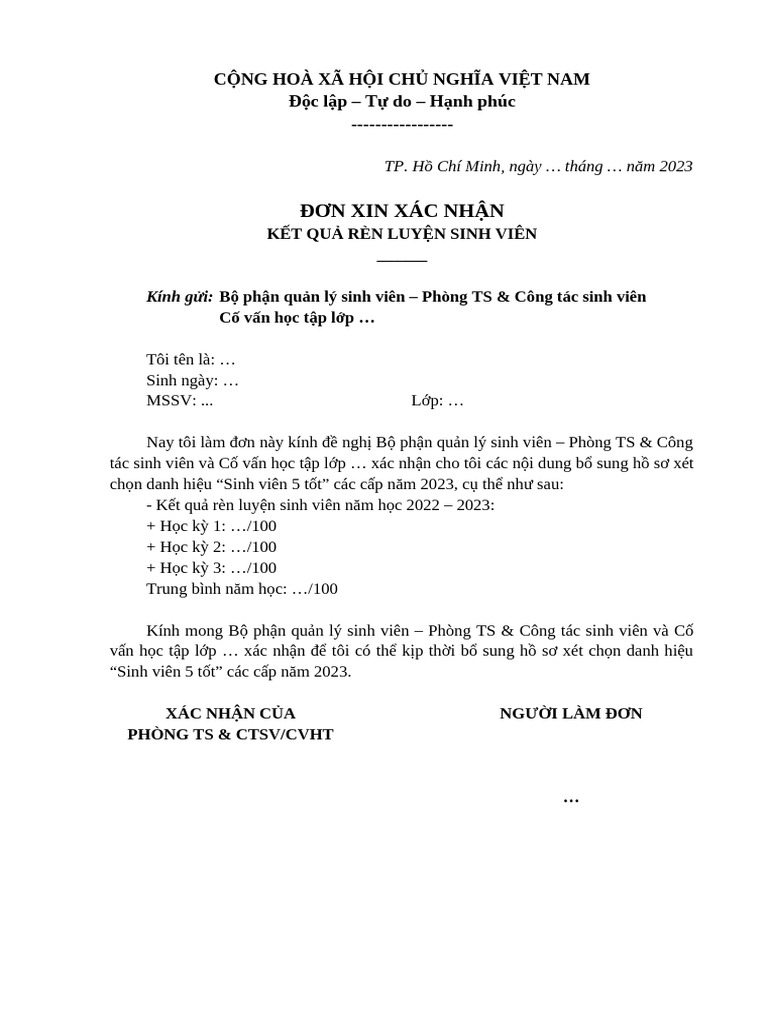 Mau Don Xac Nhan Diem Ren Luyen | PDF