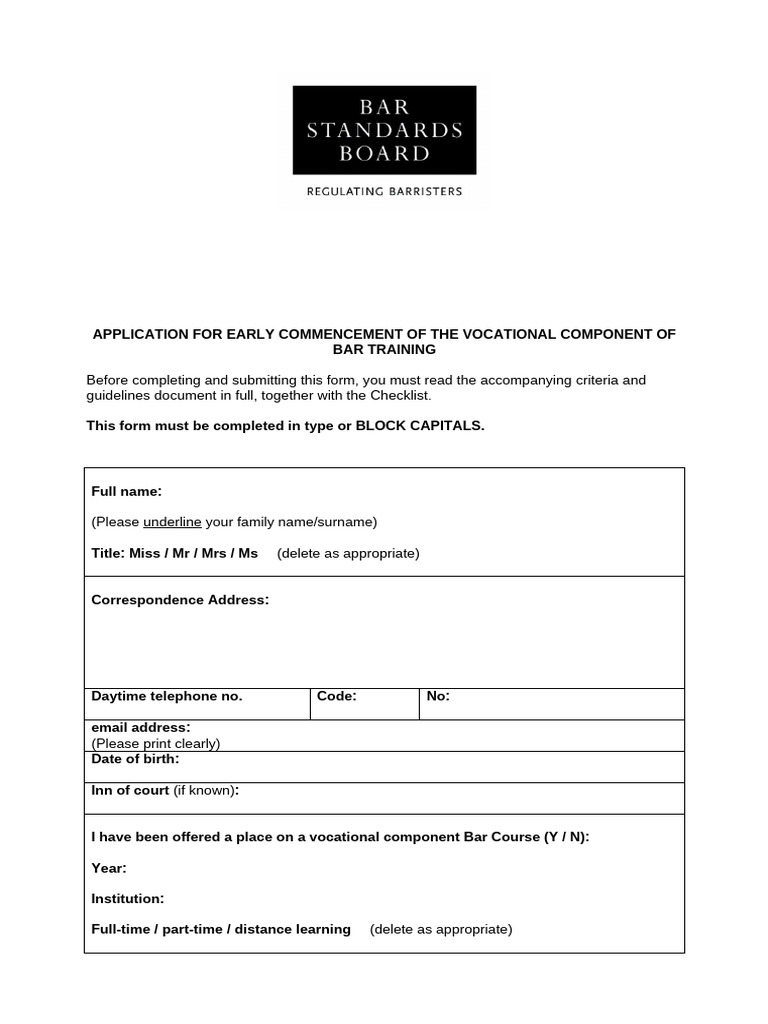 Application Form Early Commencement of Vocational Component 2021 | PDF ...