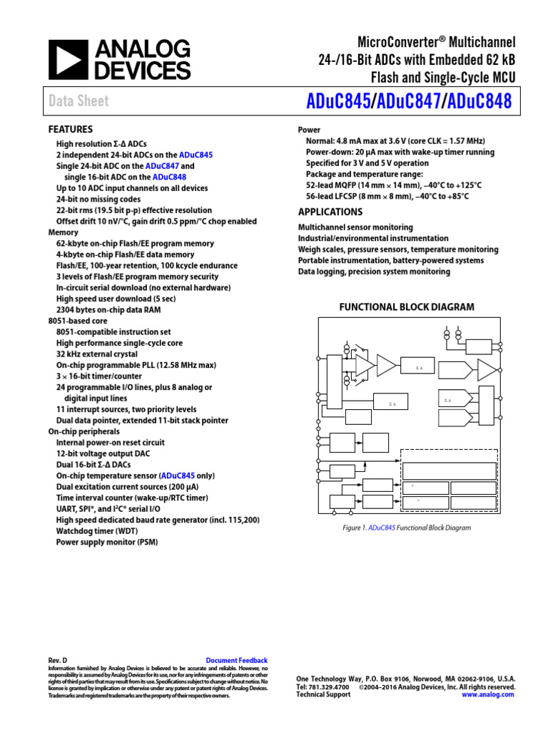 Aduc845 847 848 | PDF | Analog To Digital Converter | Flash Memory