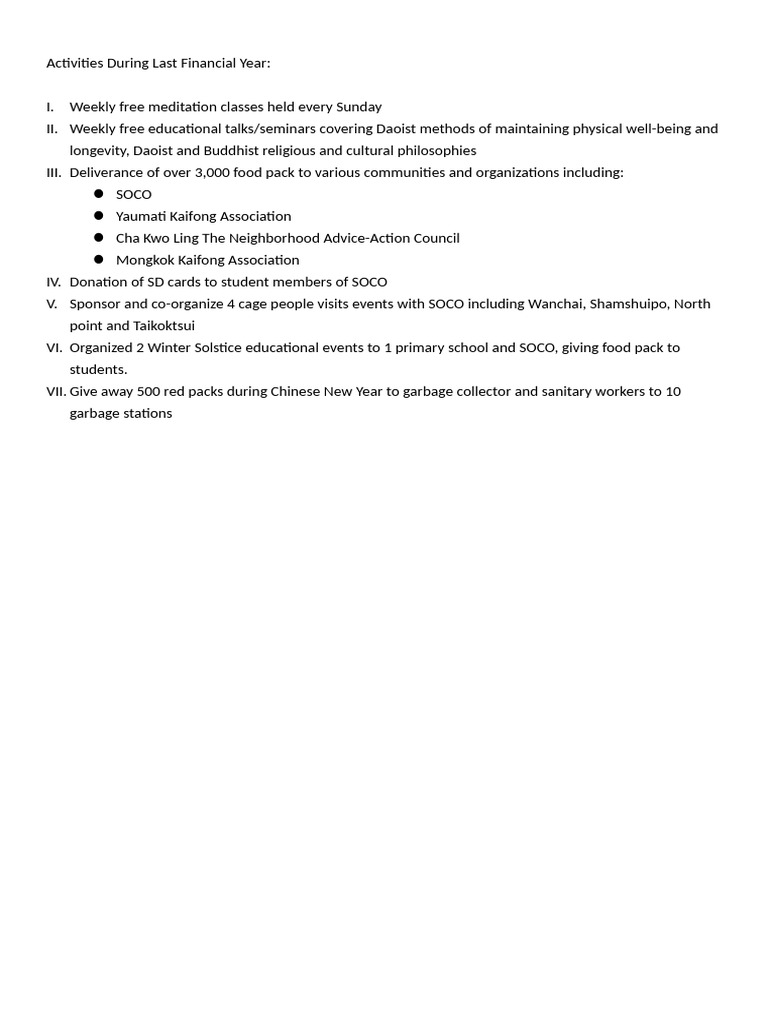 Activities During Last Financial Year (IRD) | PDF | Travel | History