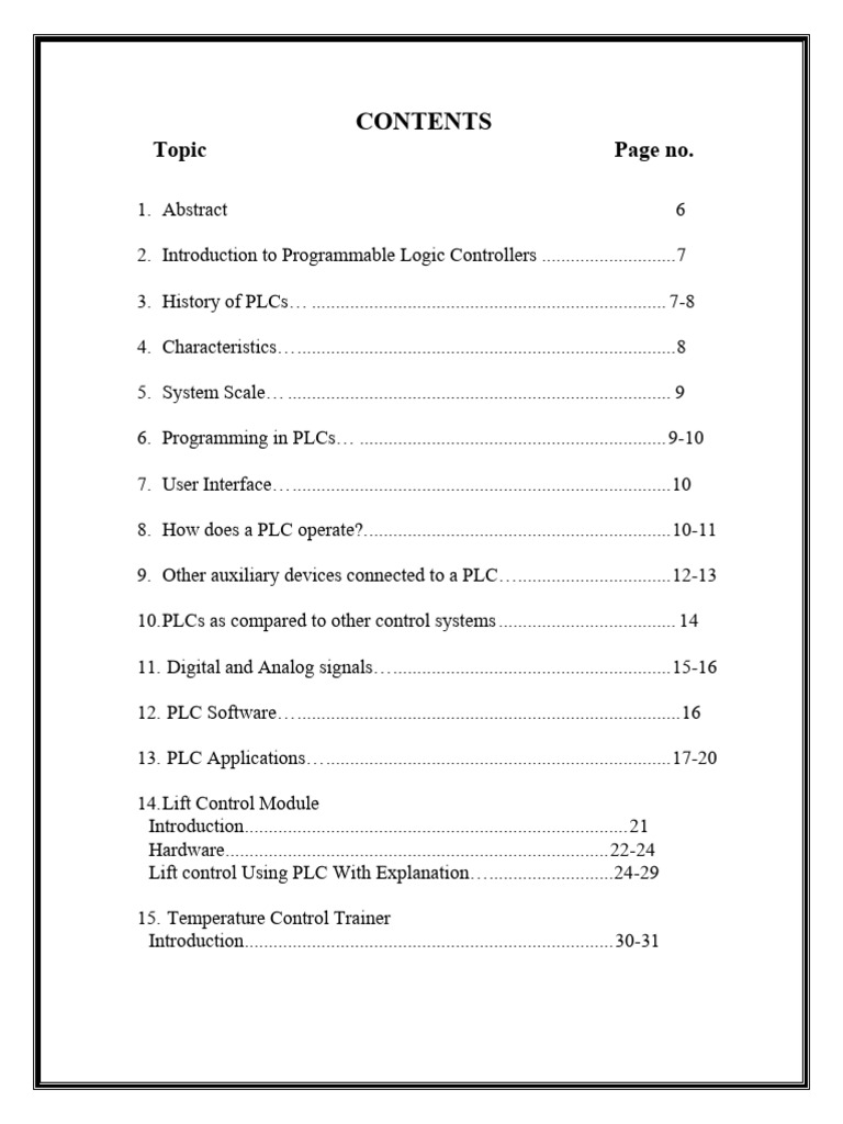 Topic Page No | PDF | Programmable Logic Controller | Automation