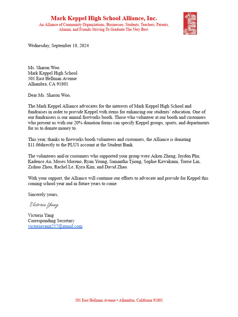 Alliance - Fireworks Donation | PDF