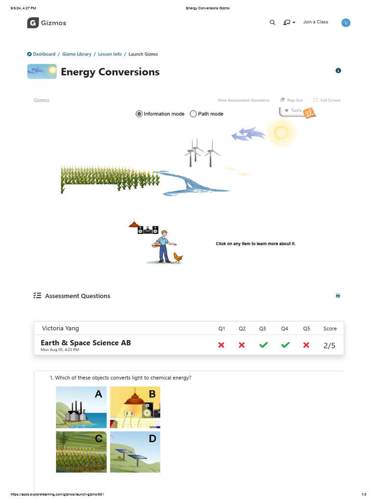 Energy Conversions Gizmo | PDF