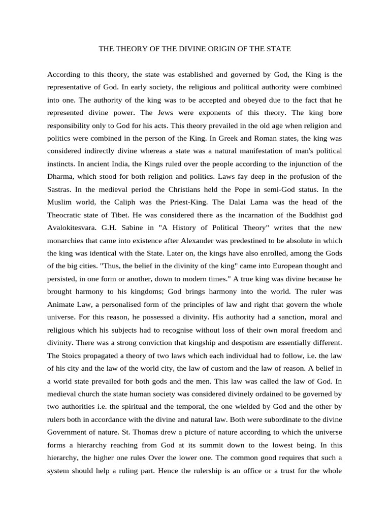 The Theory of The Divine Origin of The State | PDF | God | Tyrant