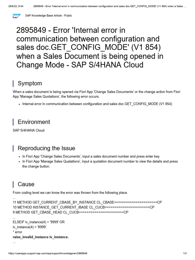 Error 'Internal Error in Communication Between Configuration and Sales ...
