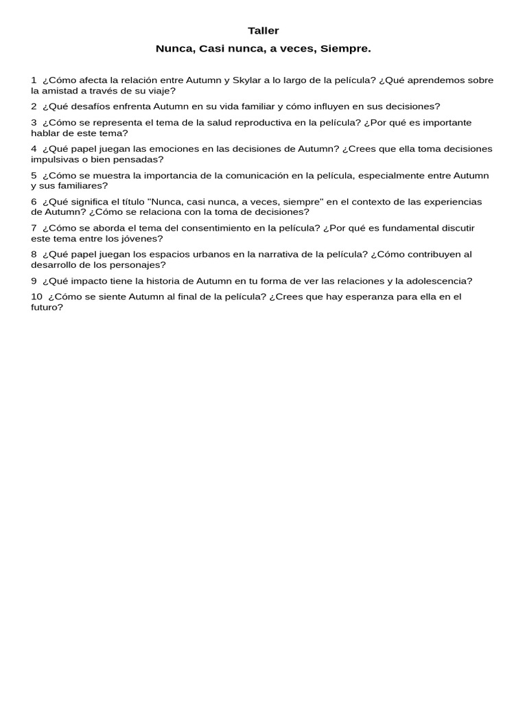 Nunca, Casi Nunca, A Veces, Siempre | PDF