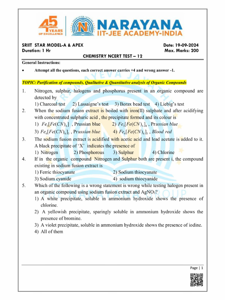 Ncert Test-12 - QP Final 19-09-2024 - SR Iit Star Model - A&apex ...