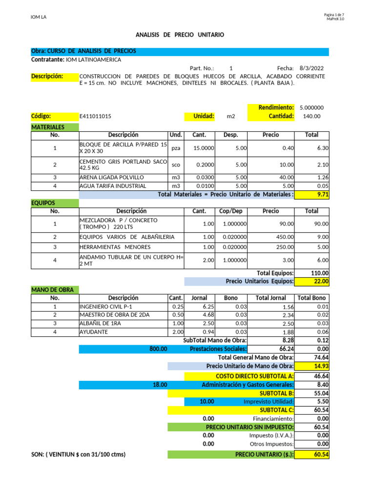Ejemplo de Apu Paso A Paso | PDF | Construyendo tecnología | Material compuesto