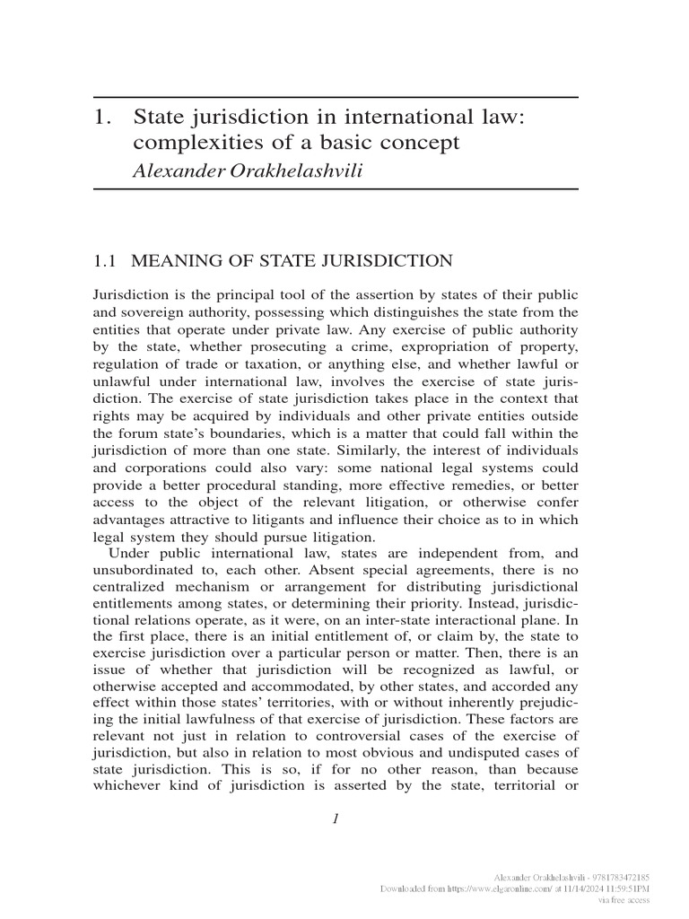 State Jurisdiction in International Law: Complexities of A Basic ...