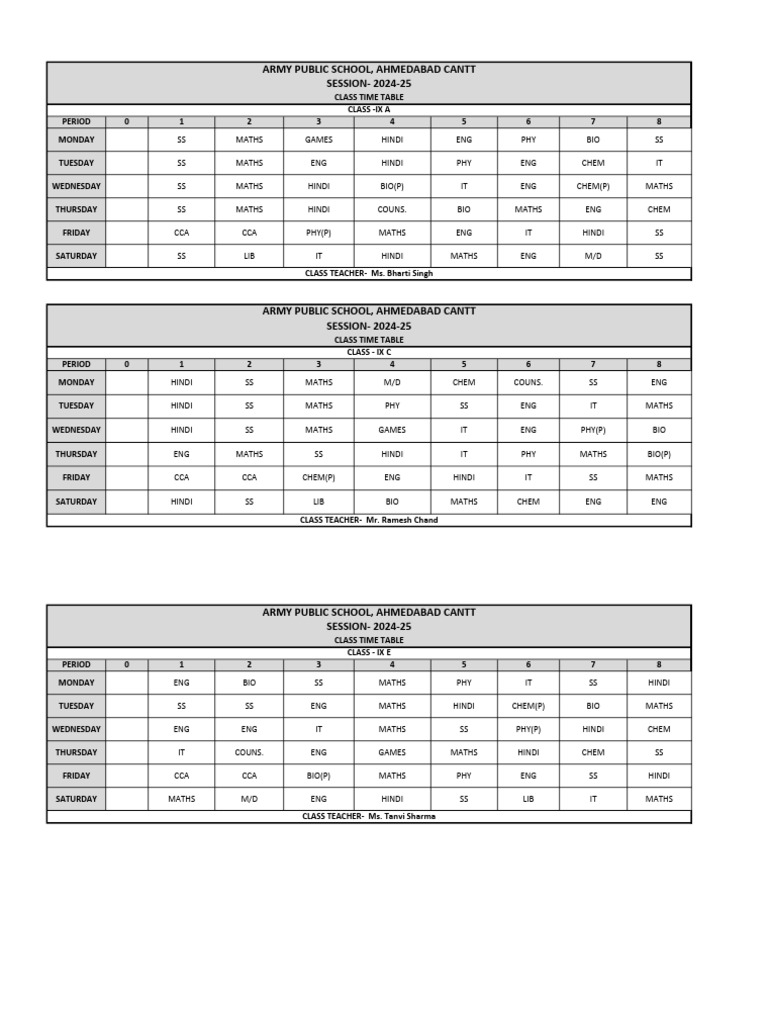 2024-25 Class IX Time Table | PDF