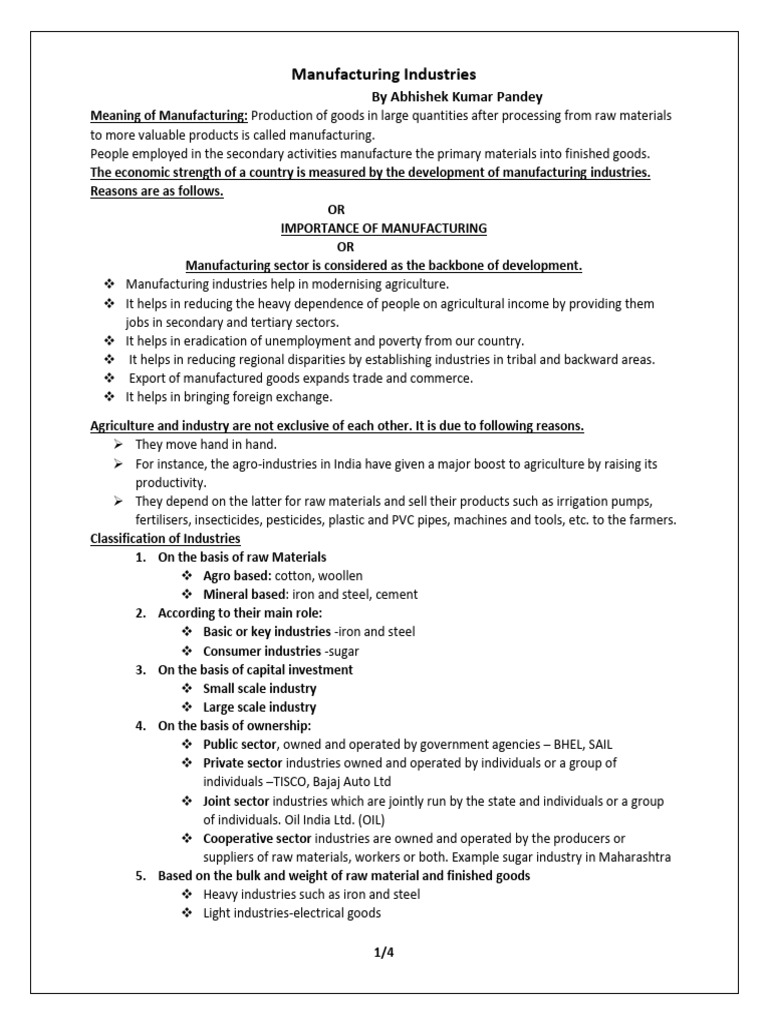 Manufacturing Industries Notes | PDF | Chemical Industry | Fertilizer