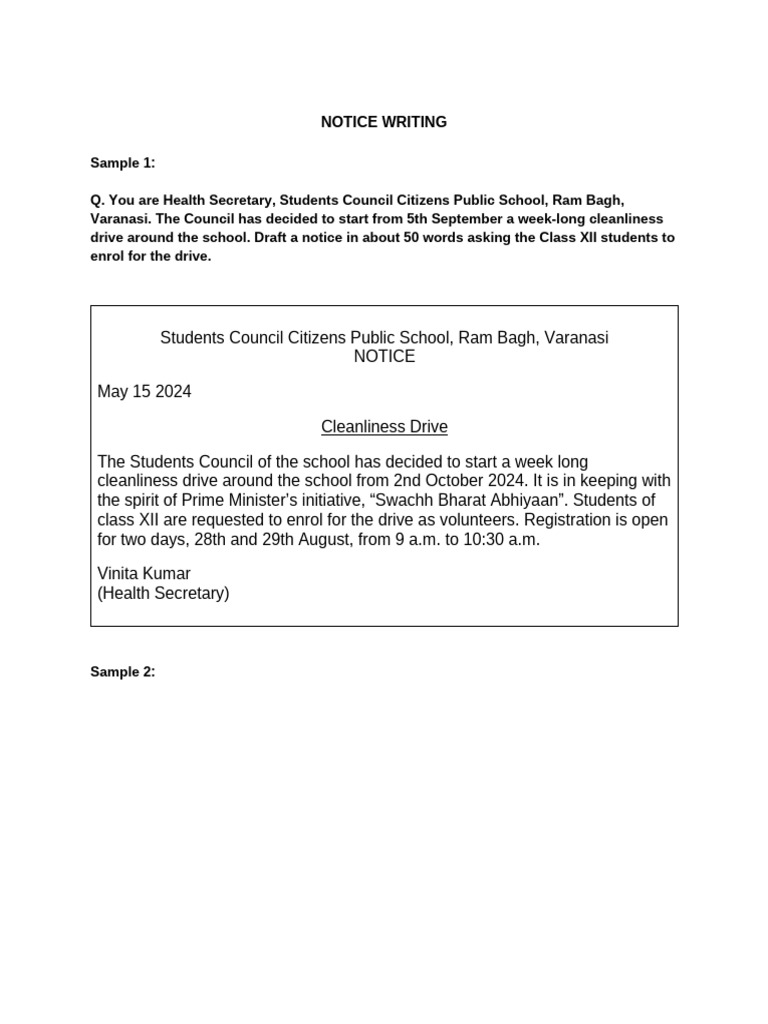 Cleanliness Drive Notice for Students | PDF