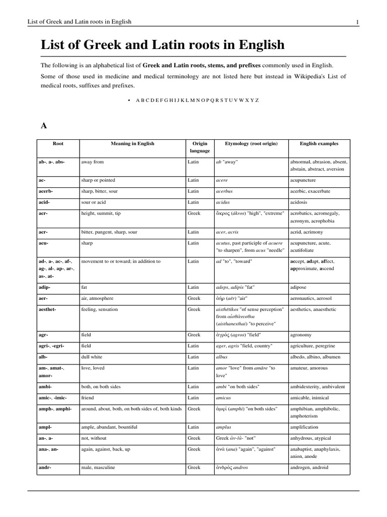 Greek and Latin Roots | PDF | Nature