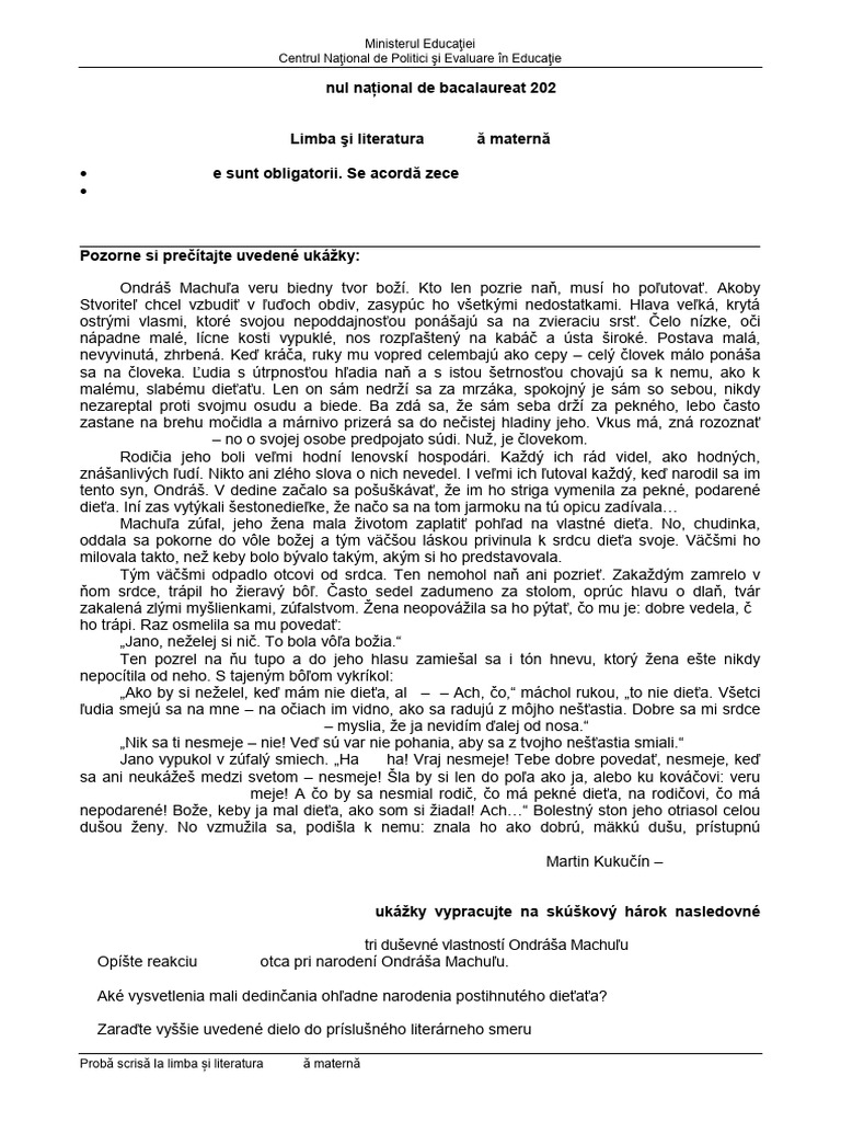 E B Limba Slovaca Materna 2025 Var Model | PDF