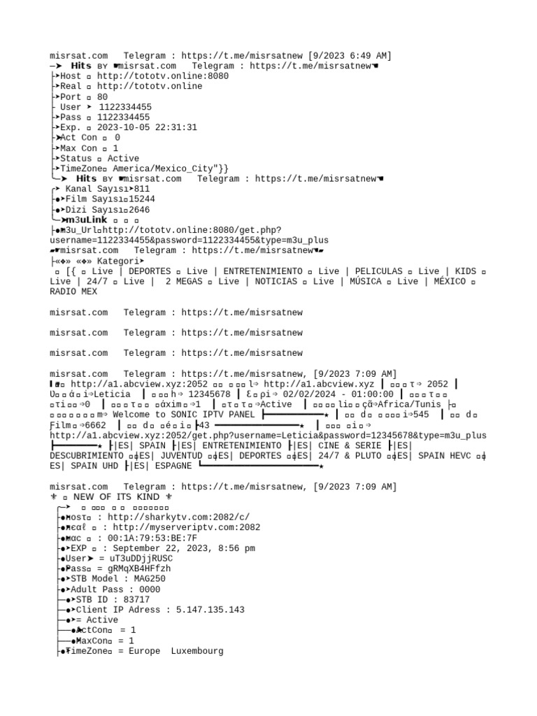 Codes Xtream IPTV - 2023 VIP Premium Date 9-2023 Group - 1 | PDF