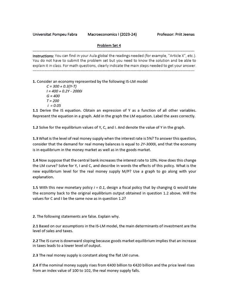 Universitat Pompeu Problem Set 4: You Can Find in Your Aula Global The Readings Needed (For ...