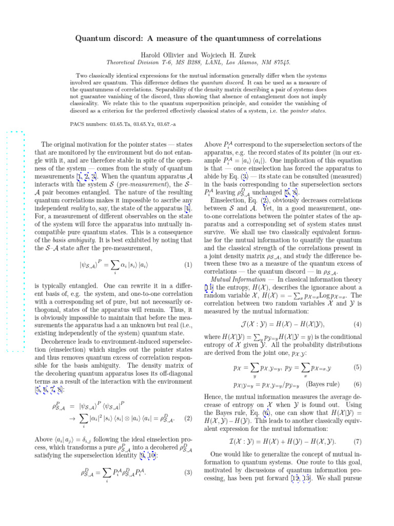 Introducing Quantum Discord | PDF | Quantum Entanglement | Physics