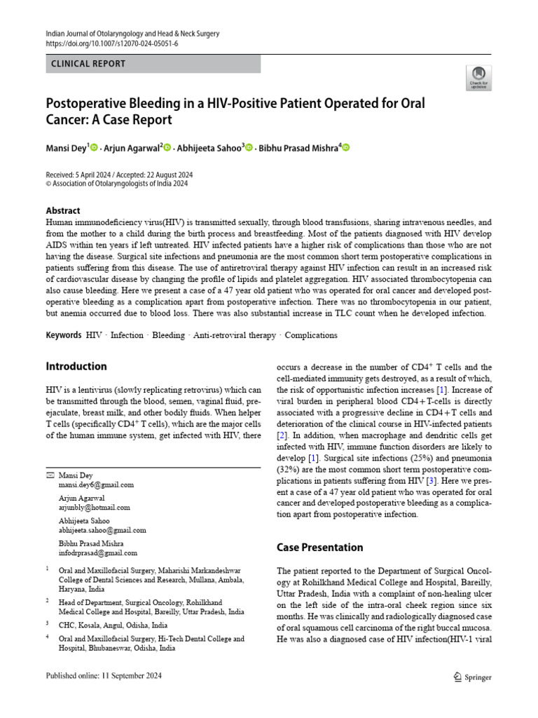 Postoperative Bleeding in A HIV-Positive Patient Operated For Oral ...