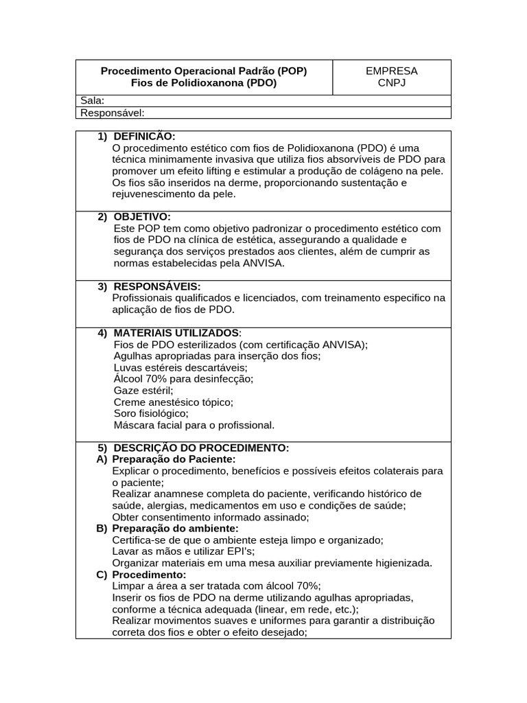 POP para Fios de Polidioxanona (PDO) | PDF | Sistema de saúde ...