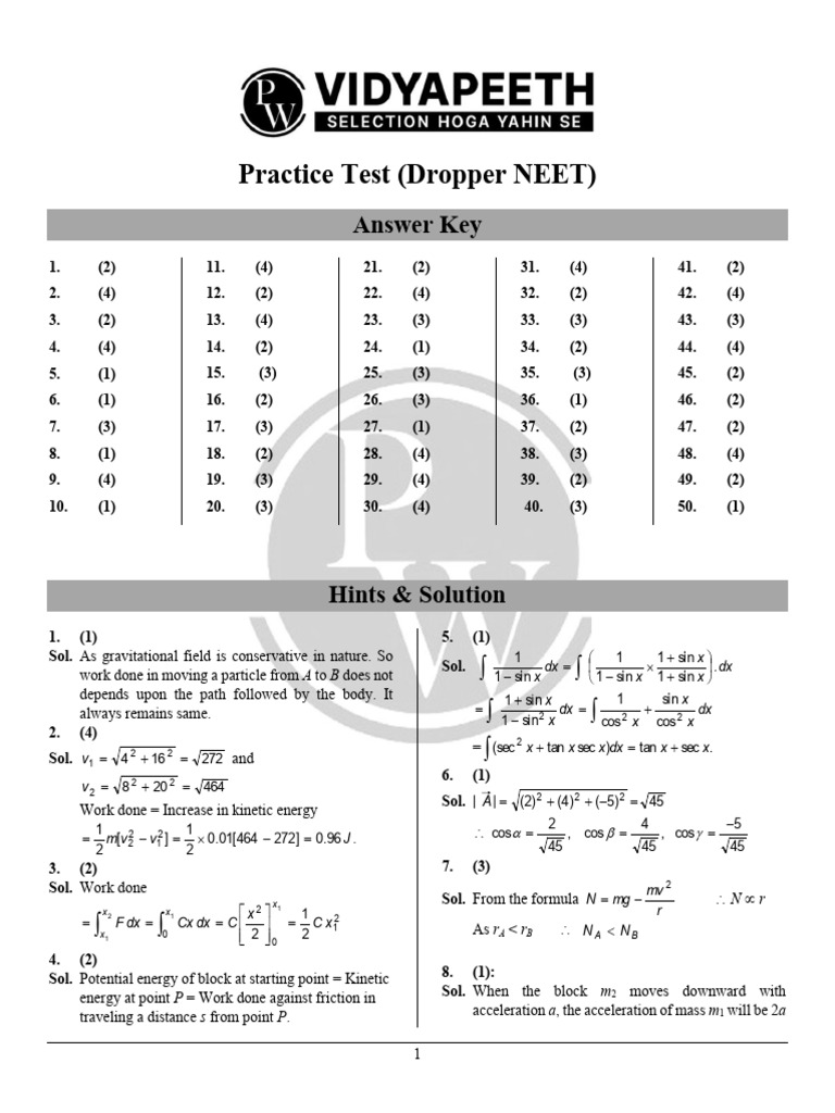 Practice Test-01 - NEET-Dropper - Physics - Upendra Sir - Deepak Singh ...