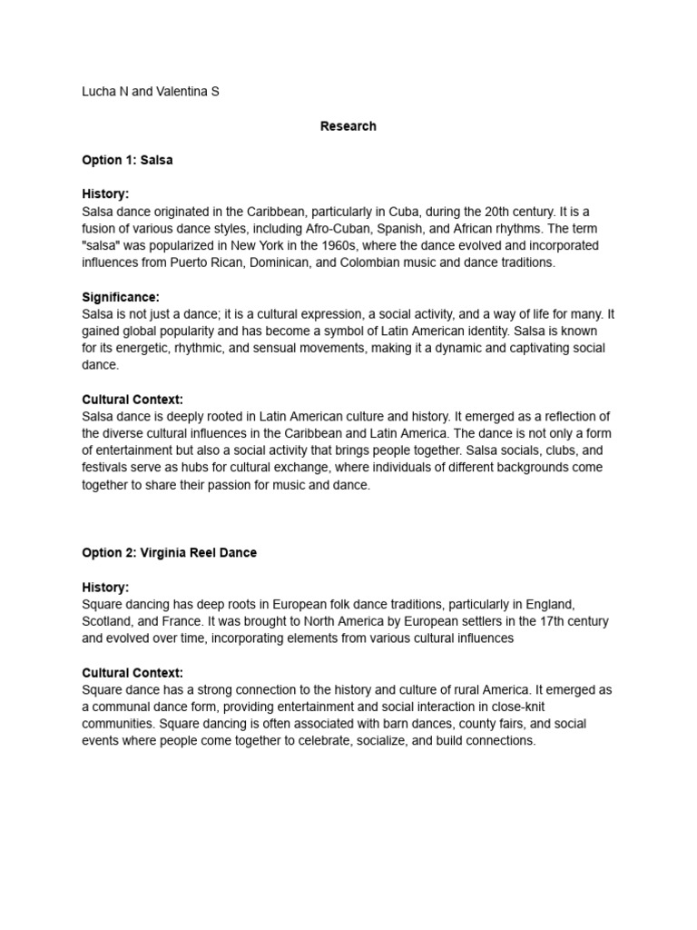 Salsa and Virginia Reel Dance History | PDF | Art | Classics