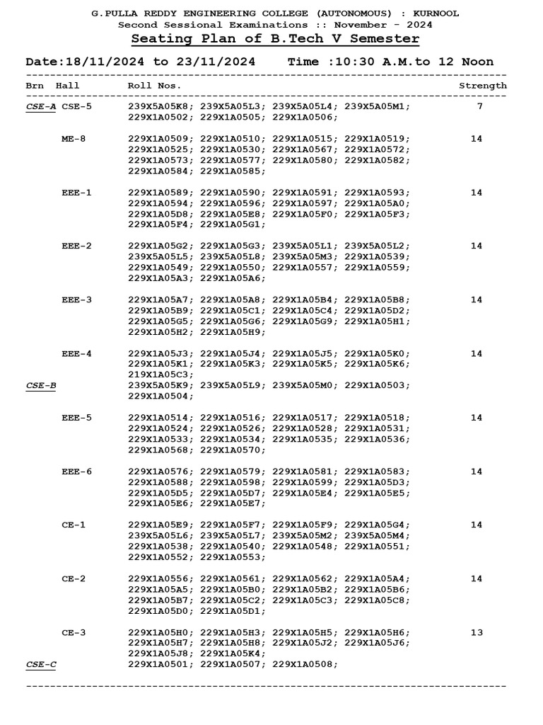 V-Sem-Second-Sessional-Seating-Plan-Nov - 2024 | PDF