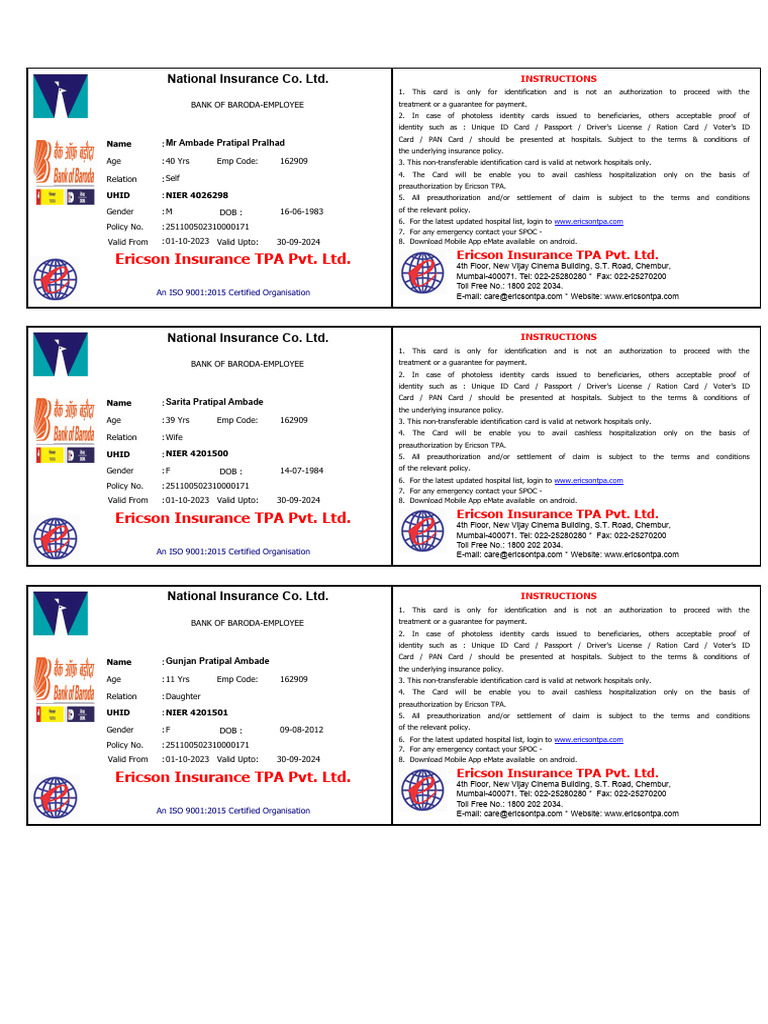 Ericson Insurance TPA Pvt. LTD | PDF | Identity Document | Driver's License