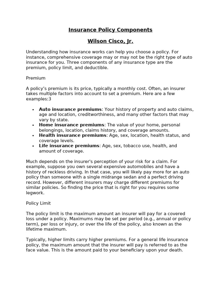Key Components of Insurance Policies | PDF | Insurance | Deductible