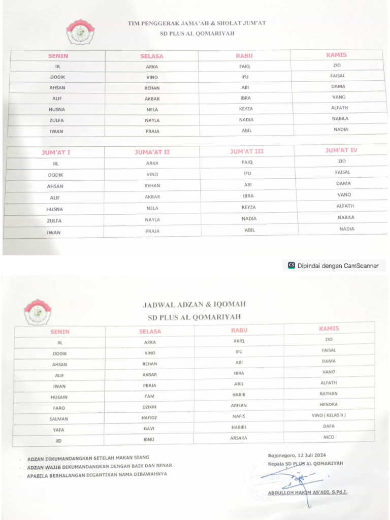 Jadwal Adzan Dan Tim Penggerak Jama'Ah | PDF