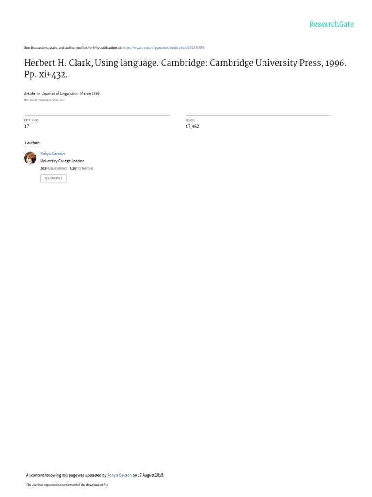 Carston 1999 ReviewClark UsingLanguage | PDF | Semantics | Logic
