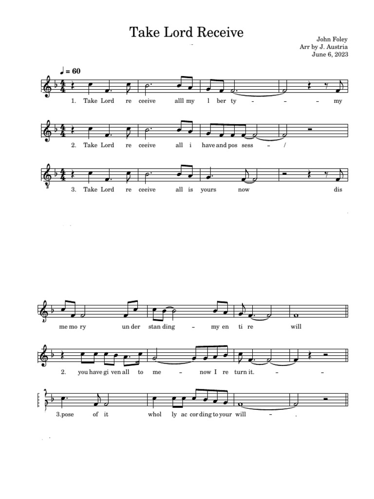 Choral Arrangement: Take Lord Receive | PDF